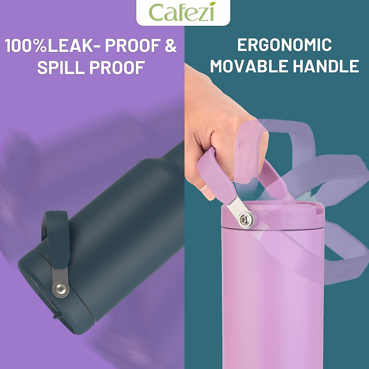 Cafezi 40 oz Tumbler with Handle and Straw, Vacuum Insulated Tumblers with Flip Straw and Top Handle, Reusable Insulated Cup for Home, Outdoors, Leakproof, Fits in Cup Holder, Cold for 30 Hours