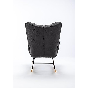 EVURU Soft Teddy Velvet Rocking Chair for Nursery - Comfy Wingback Glider with Solid Wood Base - Casual Style, Ideal for Living Room, Bedroom, or Balcony (Grey)