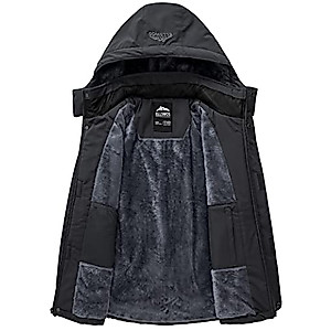 ELLSWOS Men's Waterproof Ski Jacket Winter Snow Coat Warm Hooded Raincoat Windproof Windbreakers, Black, Medium