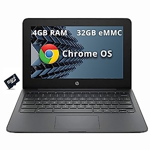 HP 2022 11.6" HD Display Chromebook Laptop, Intel Celeron Processor N3350, 4GB RAM, 32GB eMMC, Intel HD Graphics 500, HD Webcam, HD Audio, USB-C, Chrome OS, Gray, 32GB SnowBell microSD Card