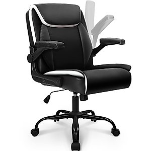 NEO CHAIR Office Chair Adjustable Desk Chair Mid Back Executive Comfortable PU Leather Ergonomic Gaming Back Support Home Computer with Flip-up Armrest Swivel Wheels (Black)