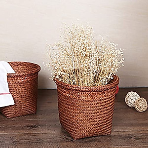 NUOBESTY Bamboo Trash can Straw Woven Rattan Paper Wastebasket Woven Storage Basket Vintage Waste Can Willow Laundry Basket Dirty Clothes Hamper for Bedroom Desktop Office S Bathroom Wastebasket