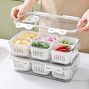 Mimeile Fruit Serving Trays with Lid Divided Veggie Tray Snack Serving Platter Vegetable Storage Box Draining Basket Fridge Organizer Container for Salad Cooking Party Picnic Travel