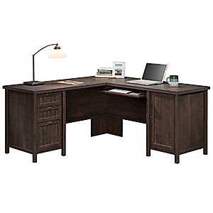 Sauder Costa L-Desk, L: 65.12" x W: 65.12" x H: 30.0", Coffee Oak Finish