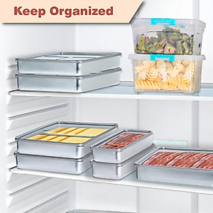 Zarevant Pack of 2 Bacon Container for Refrigerator, 304 Stainless Steel Airtight Deli Meat Storage Bacon Keeper, Long Storage Container for Fridge, Dishwasher Safe, with Lids