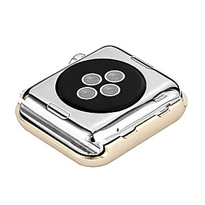 Leotop Compatible with Apple Watch Case 38mm 42mm, Compatible iWatch Bumper Metal Protective Cover Aluminum Frame Bling Shiny Protector Compatible Apple Watch Series 3/2/1(Matte Gold, 38mm)