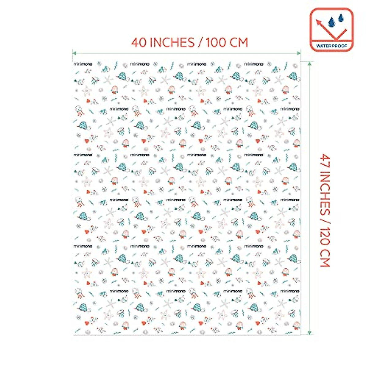 Minimono Baby Splat Mat for Under High Chair - 30 Pcs Disposable and Waterproof Splash Mats - 40"x47" Multipurpose Activity Mat for Picnic Art and Craft - BLW Baby Led Weaning Supplies (Sea Animals)