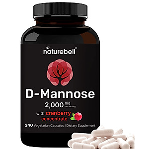 NatureBell D-Mannose 500mg Capsules (2000mg Per Serving) | 240 Veggie Capsules + Cranberry Extract 400mg, Fast Acting Urinary Tract Health Pills, Utra UTI Support for Women & Men