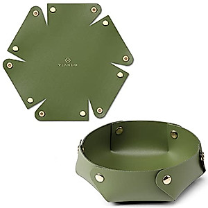 Vlando 2 Pack Jewelry Trays for Women Girl Faux Leather Desk Organizer Rings Necklace Storage Case Green