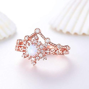 Round Cut Opal CZ Diamond Sterling Silver Rose Gold Women Engagement Wedding Bridal Statement Anniversary Ring Set White Gold Yellow Gold Promise Gift