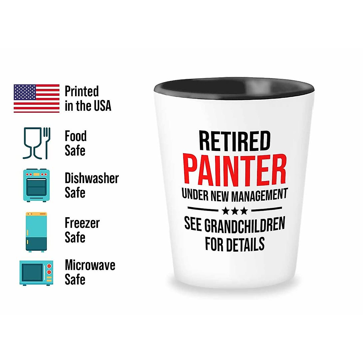 Flairy Land Painter Shot Glass 1.5oz - Retired painter - Art Teacher Gift Artist Painter Watercolorist Airbrush Potrait Paint Illustrator
