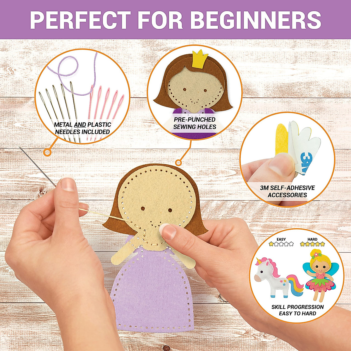 Craftorama Sewing Kit for Kids, Fun and Educational Fairytale Craft Set for Boys and Girls Age 7-12, Sew Your Own Felt Animals Craft Kit for Beginners, 165 Piece Set