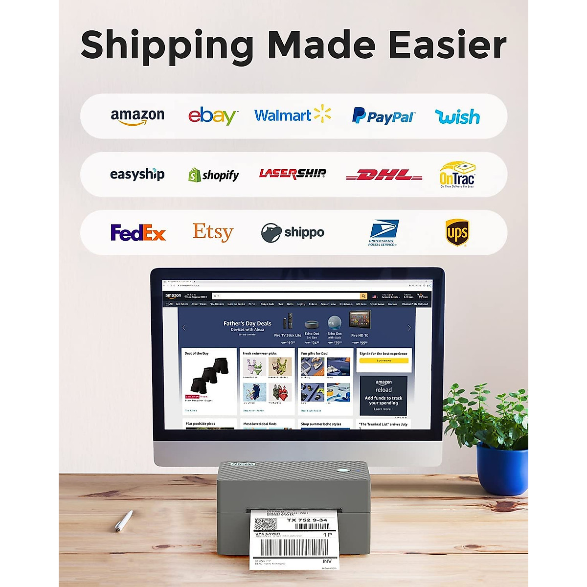 paperang Bluetooth Thermal Printer for Shipping Label (4 x 6 in), 203 DPI Portable Sticker Label Maker, Wireless Printing from iOS & Android Phone via App, Connect Mac & Windows OS with USB