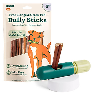 WOOF BullySafe and Bully Sticks - Nutritious Chew Sticks for Dogs and Bully Stick Holder for Safe, Long-Lasting Play -No More Swallowed Ends - 6" Sticks - 5 Pack