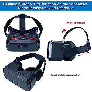 VR Headsets for Phone Cell Phone Virtual Reality headsets 3D Glasses Helmets VR Goggles for TV Movies Video Games Compatible to iOS Android Support 4.7” to 7.3” Mobile Screen with Controller (BR95)