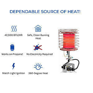 Avenger FBDTP360 Tank Top Outdoor Heater for Use with Propane Gas Tanks for Camping, Patios, and More, 360-Degree Burner, 42,000 BTU, Silver