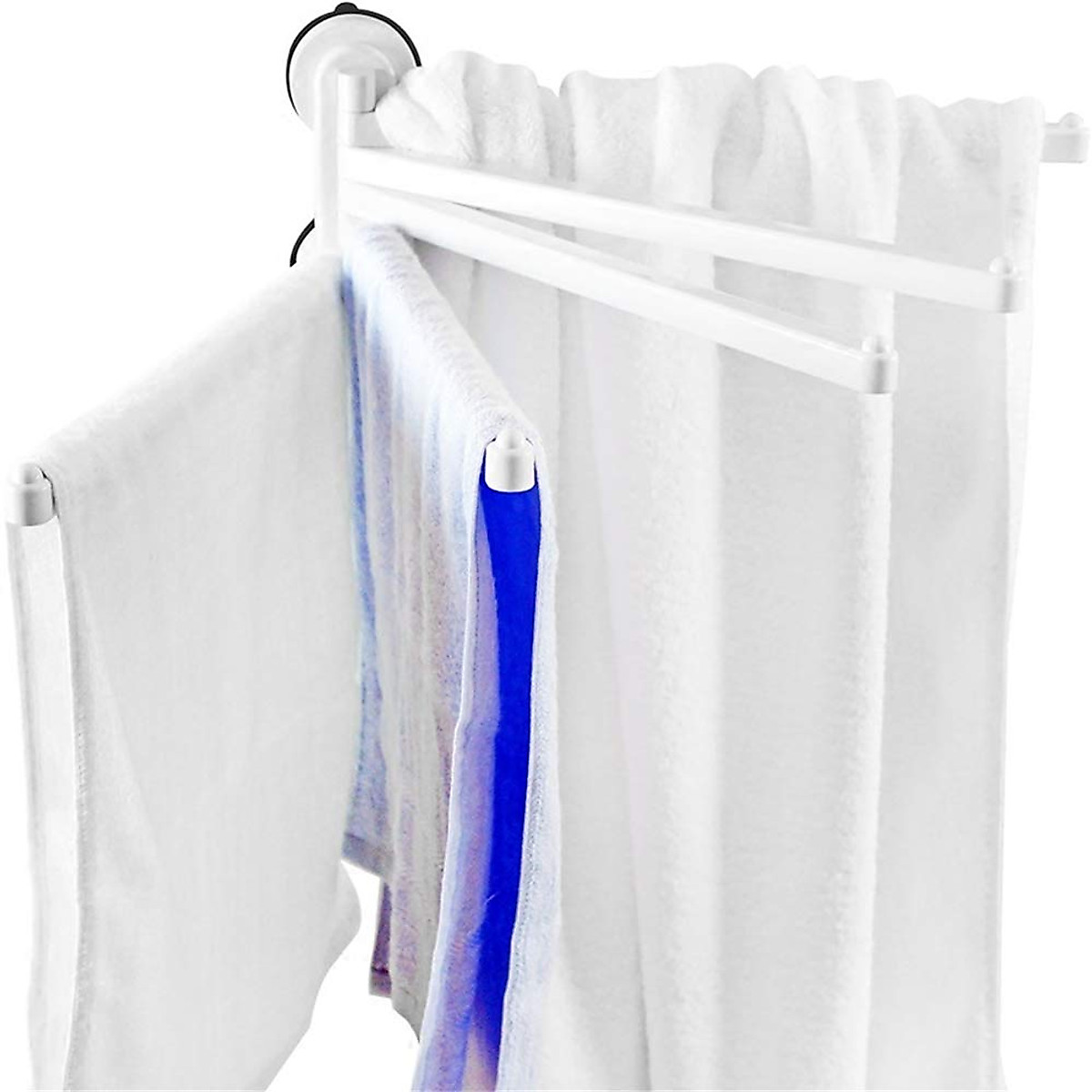 NJZYB Swivel Towel Rack, 5-Arms Folding Towel Bar with Suction Cup, No Drilling Reusable Wall Mount Finish Organizer, for Bathroom, Kitchen, Living Room