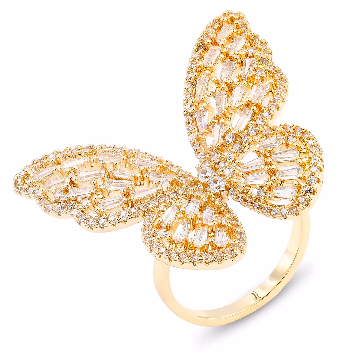 Lavencious Art Cocktail Butterfly Fashion Ring Size Adjustable from 6-8.5 Cubic Zirconia Jewelry for Women (Gold - Clear)