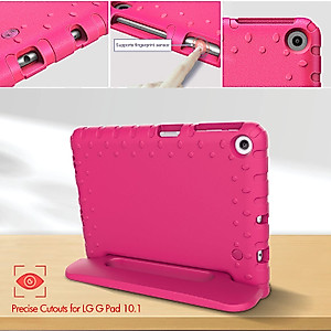 CCambro Kids Case for LG G Pad 5 10.1 FHD 2019 (Model: LMT600), Light-Weight EVA Soft Foam Durable Rugged Shockproof Kidsproof Child Cover Foldable Handle to Kickstand, Rosered