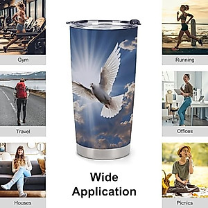 FHENMSA Reusable Plastic Water Cups with Lids,Dove Print Anti-overflow Cup,sports Travel Coffee Cup