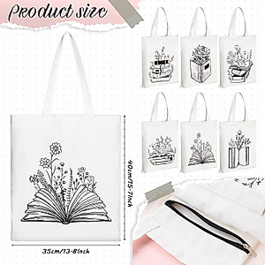 Sweetude 6 Pcs Canvas Aesthetic Tote Bag for Women Wildflower Book Tote Bag Bulk Shopping Bags School Shoulder Bag Reusable Grocery Bags Women's Tote Handbags