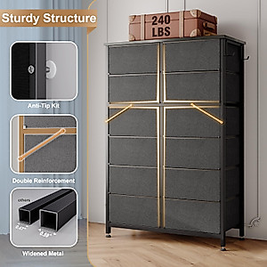 YaFiti Dresser for Bedroom, Tall Dresser with12 Drawers, Dressers Bedroom Furniture Dressers & Chest of Drawers for Clothes, Closet, Black 2pcs