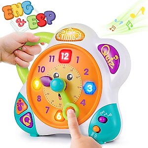 iPlay, iLearn Electronic Teaching Telling Time Learn Clock Toy, Kids Bilingual Teach and Talk Play Clock, Time Activity Toys, Kindergartn Homeschool Supplies for 4 5 6 7 8 Year Old Girls Boys Children