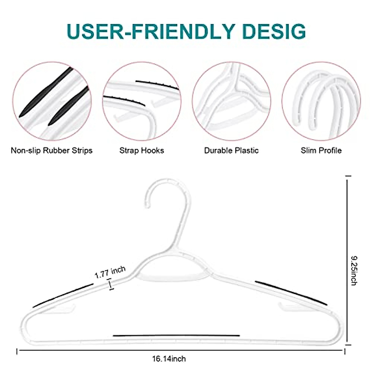 AzxecVcer Plastic Hangers 30 Pack - Non Slip Heavy Duty Durable Clothes Hangers,Holds up to 18 lbs, Space Saving Hangers for Suit, Dress,t Shirts,Blouse,Coats, Pants (30 Pack-White)