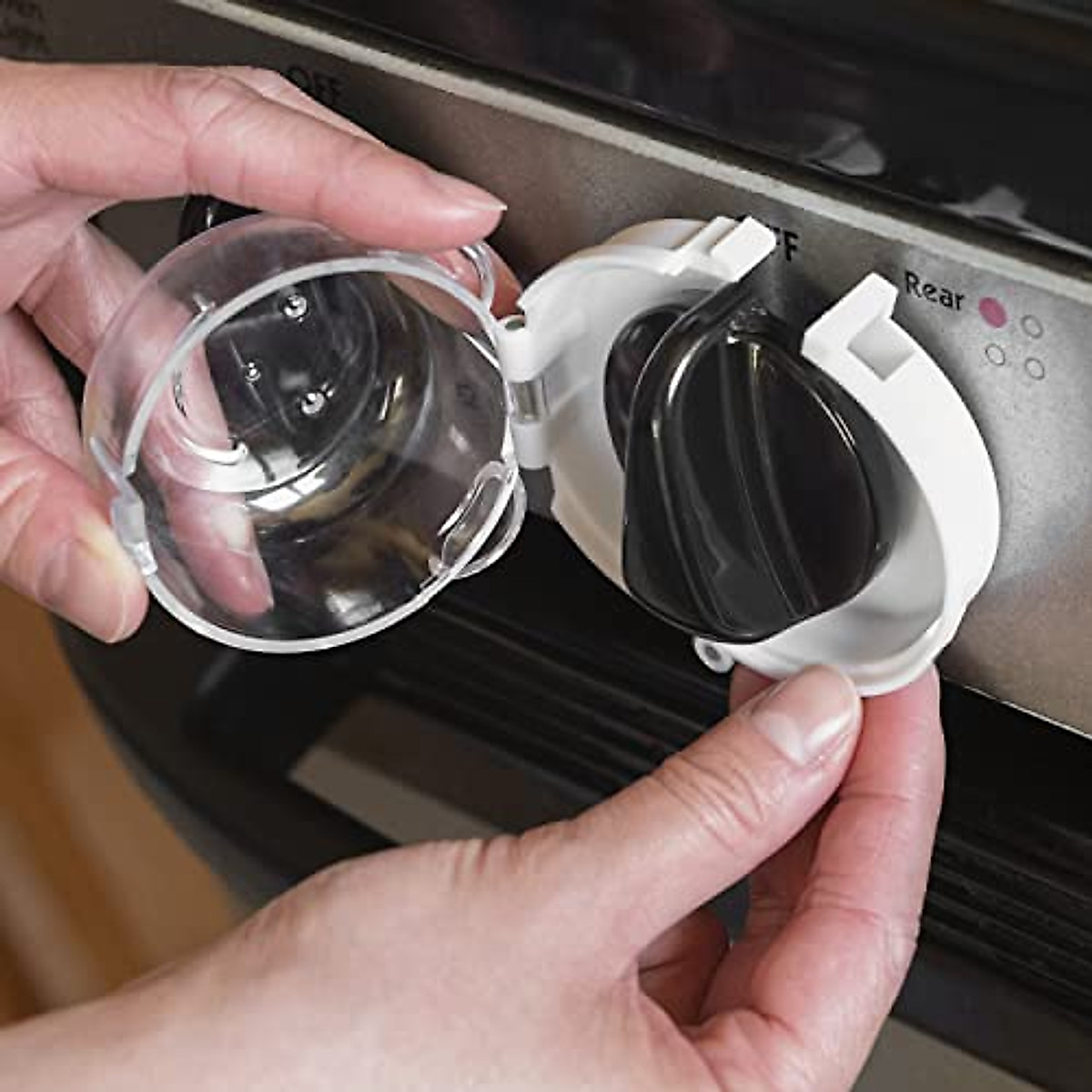 COZYCUDDLES Stove Knob Covers Protector Kit with Adhesive Tapes - Easy to Use Covers for Gas Stoves - Child Safety Guards for Baby and Toddler Proofing - 5 Pieces (Standard Size Stove Knobs)