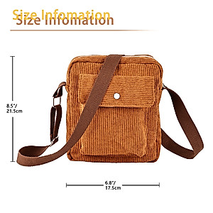 Corduroy Crossbody Bag Corduroy Tote Bag Casual Shoulder Handbags Purse Crossbody with Zipper Pocket for Women Girls（Brown）