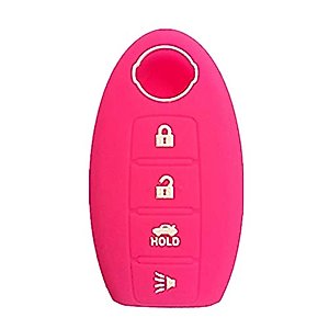 KAWIHEN Silicone Keyless Entry Smart Remote Key Fob Cover Compatible with for Nissan 350Z 370Z Altima Armada GT-R Leaf Pathfinder Rogue Sentra Maxima Murano Versa CWTWB1U840 285E3-3SG0D (rose red)
