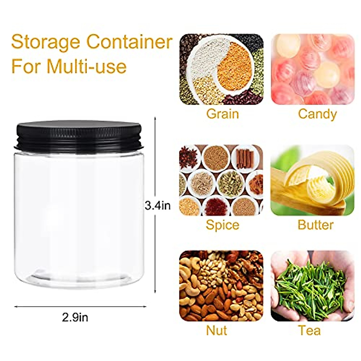 8 OZ Plastic Jars with Lids, (Crazystorey)24 Pack Clear Small Plastic Leak-proof Sealed Storage Jar Slime Containers for Kitchen Household Food Dry Goods Creams Included Extra Label and Pen
