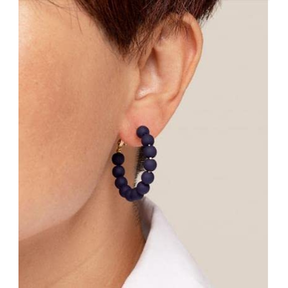 ZENZII Beaded Hoop Fashion Earrings Bohemian Circle Round Bead Earrings Chic Dangle Earrings for Women (White)