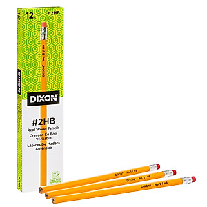 Dixon No. 2 Yellow Pencils, Wood-Cased, Black Core, #2 HB Soft, 12-Count (14402)