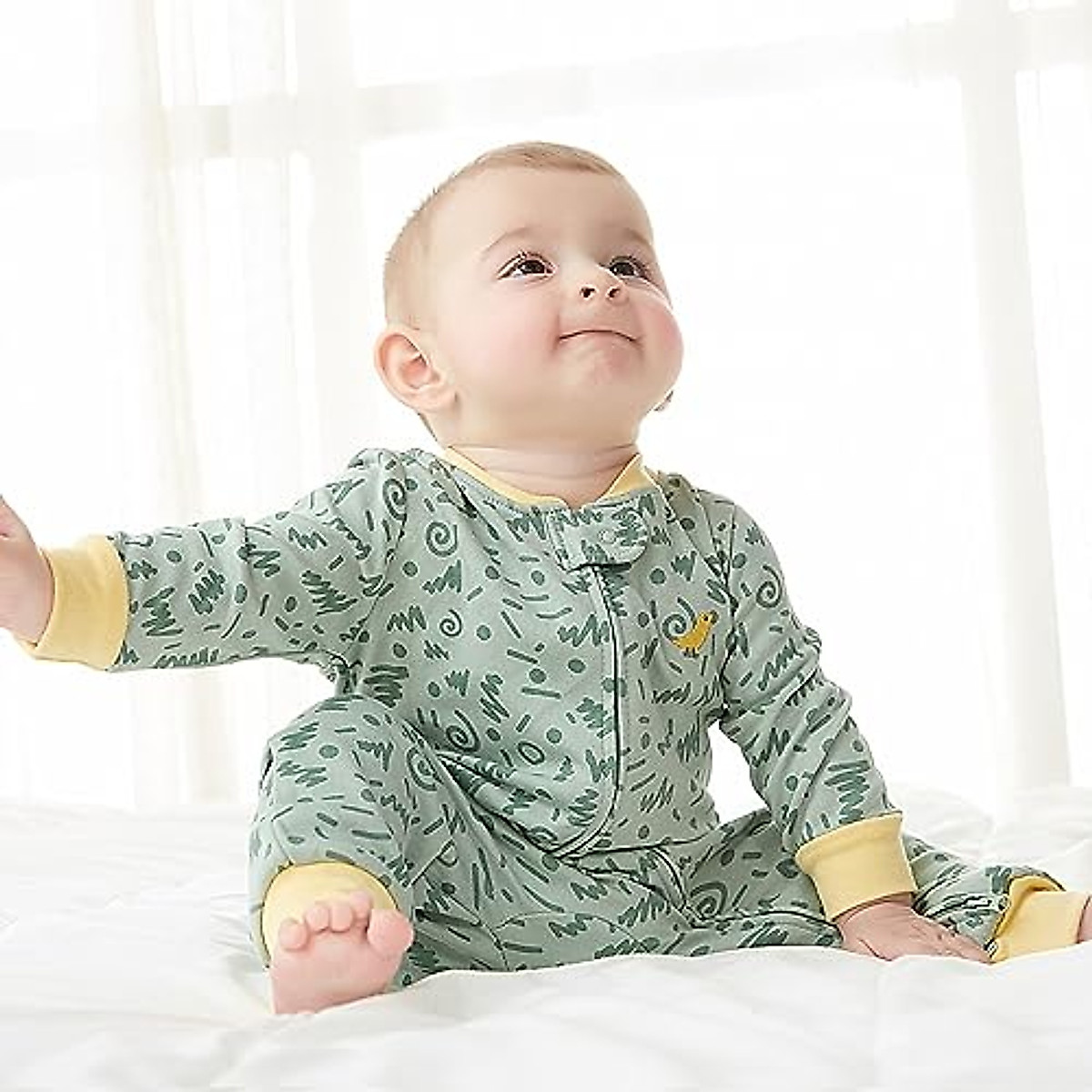 Teach Leanbh Baby 2-Pack 100% Cotton Romper Jumpsuits Two Way Zipper Long Sleeve Footless Sleep and Play (Purple Floral, 6-12 Months)