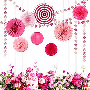 Hot-Pink Rose-Gold Party Decorations Garland - 62ft Twinkle Little Star Hanging Streamers Banner,Birthday Wedding Bridal Baby Shower Bachelorette Engagement Valentines Day Decor Hugtmr