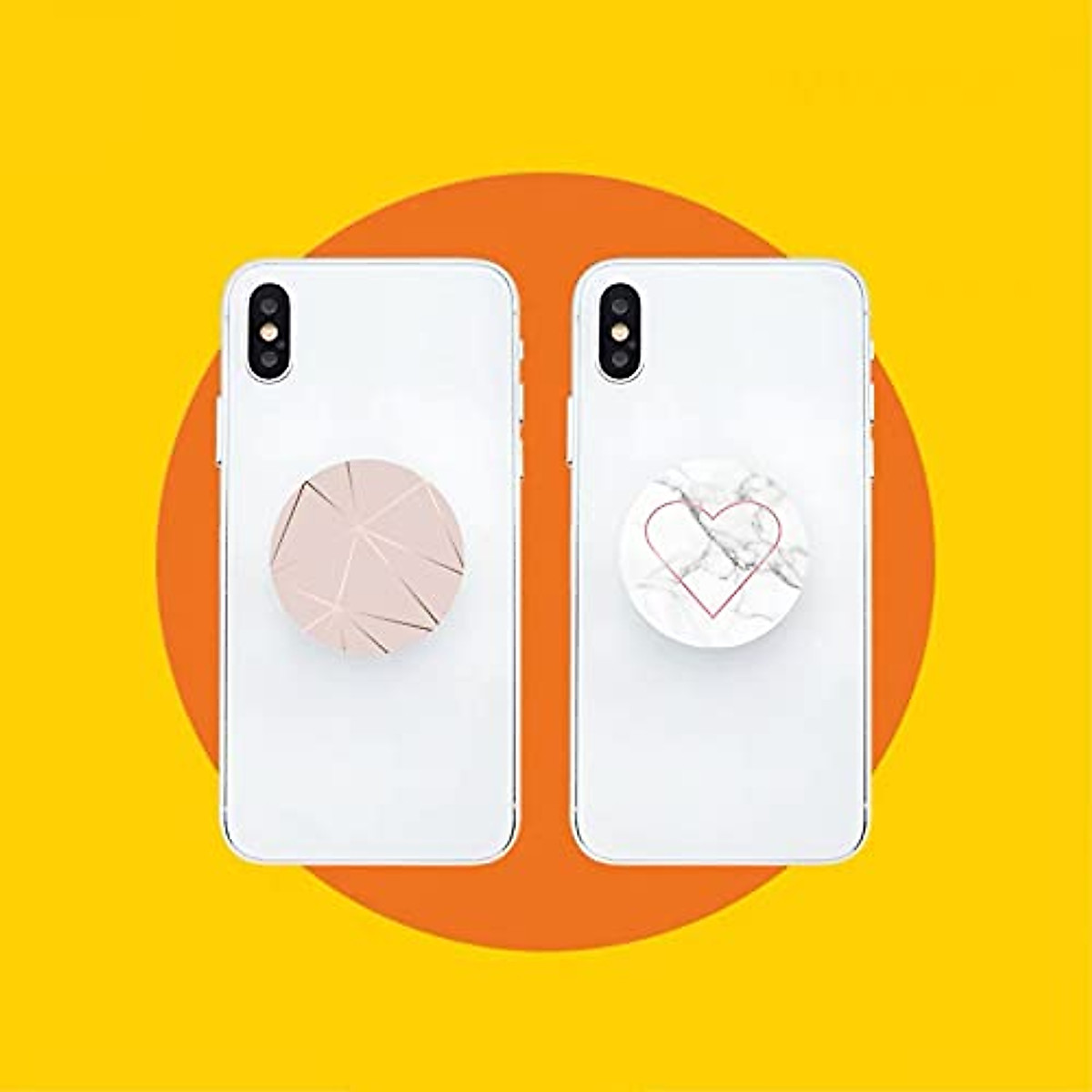Cell Phone Stand Finger Holder - Pink Heart Rose Gold White Marble (3 Pack)