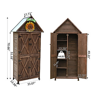 FTCBNet Outdoor Storage Cabinet with Sloping Waterproof Galvanized Sheet Roof 70" Wooden Garden Shed Lockable Tool Cabinet with 4 Removeable Shelves for Patio Backyard Lawn Yard (Brown)