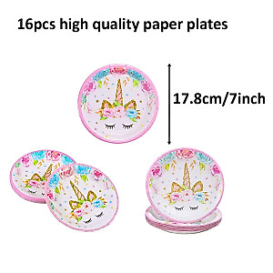 ZSNICE Unicorn Birthday Decorations Pack Supplies Tableware for 16 Guests, 1*Table Cloth/Cover, 16*Cups, 16*Plates, 16*Napkins, 1*Happy Birthday Banner, 1*Huge Size Unicorn, 10*Pink Balloons