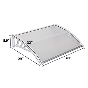 Imseigo 40"x 30" Polycarbonate Window Door Awning Canopy Transparent with ABS Bracket,Front Door Outdoor Awning Canopy UV Rain Snow Protection Hollow Sheet (40"x 30", Transparent with White Bracket)