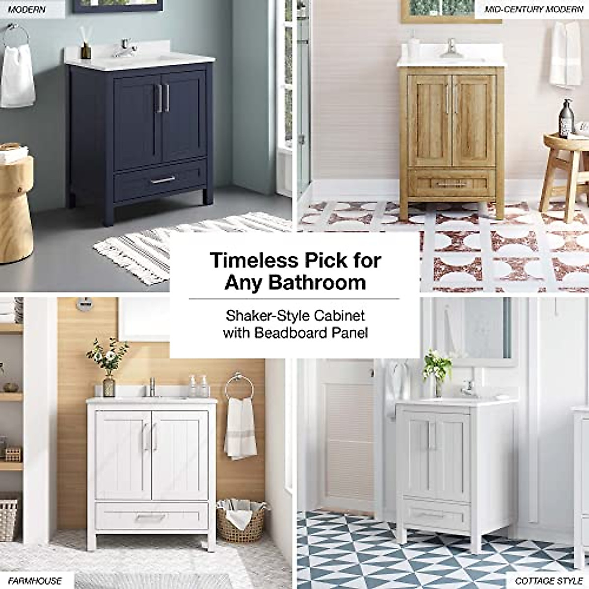 OVE Decors Kansas 36" Single Sink Bathroom Vanity Set with Countertop, Fully-Assembled | Ceramic Sink and Backsplash Included | 02 Doors, 01 Drawer, 36 inches, White Oak