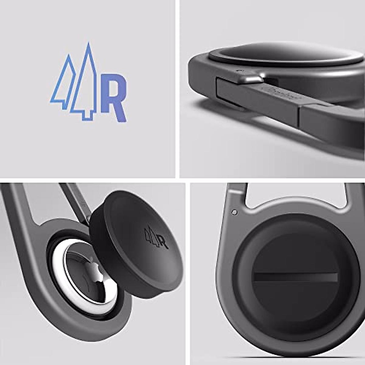 RANGLAND Carabiner AirTag Holder with Keychain - Ultra Durable Shockproof/Waterproof Case with Spring-Loaded Clip (Designed for Apple AirTag) (Aluminum)