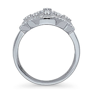 BERRICLE Sterling Silver Flower Cubic Zirconia CZ Statement Navette Cocktail Fashion Ring for Women, Rhodium Plated Size 8