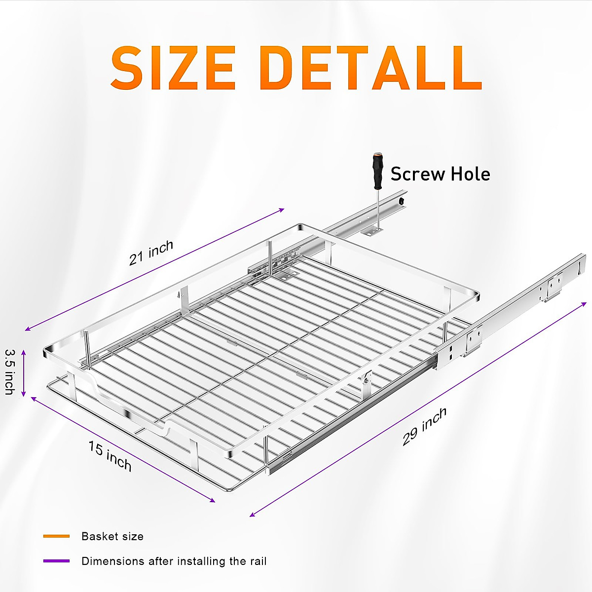 Tksrn Pull Out Cabinet Organizer, Heavy Duty Slide Out Pantry Shelves, Sliding Drawer Storage For Bathroom, Kitchen, Home, 15" W x 21" D, Chrome Finish（NEED 16" W and 22" D Cabinet）
