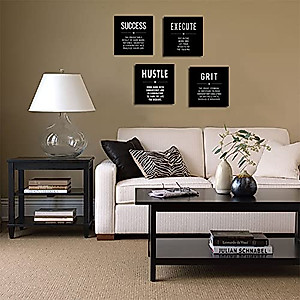 Motivational Grit Success Execute Hustle Quotes Canvas Wall Art -Inspirational Office Wall Art Poster Quotes - Canvas Artwork Picture Print Framed for Home Bedroom Office Wall Decor-12 x12 x4pcs