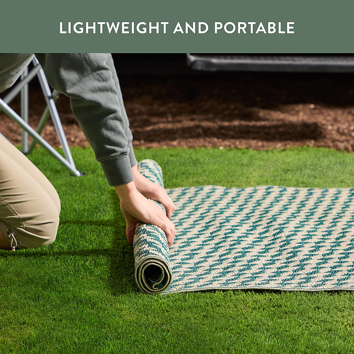 Edenbrook Bullen Houndstooth Outdoor Rug 4x6 – Patio Décor – Waterproof and Reversible – Blue Spruce Area Rug