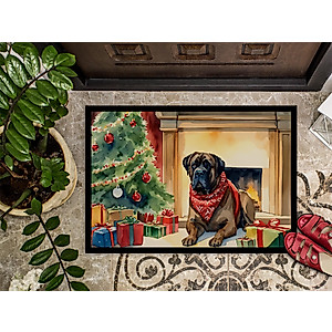 Caroline's Treasures DAC2625JMAT Bullmastiff Cozy Christmas Doormat Front Door Mat Indoor Outdoor Rugs for Entryway, Non Slip Washable Low Pile, 24H X 36W