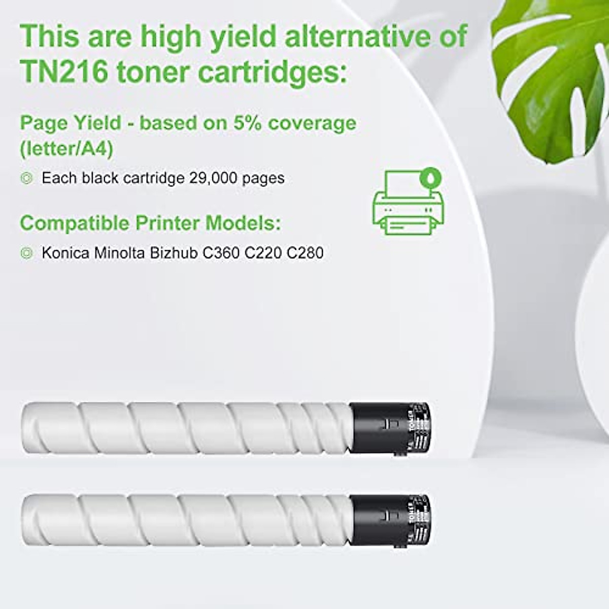 SINOPRINT TN216 TN-216 TN 216 TN319 TN-319 TN 319（A11G131） Compatible Toner Cartridge Replacement for Konica Minolta Bizhub C360 C220 C280, Large Capacity 29,000 (Black, 2-Pack)