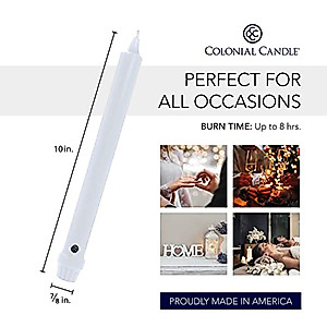 Colonial Candle Unscented Taper Candle, Classic Collection, White, 10 In, Pack of 12 - Up to 8 Hours Burn