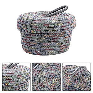 DOITOOL Woven Rope Basket with Lid Decorative Baskets Cotton Rope Woven Basket for Shelves and Coffee Table Grey